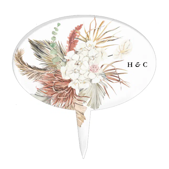 Modern White Pampas Dried Grass Floral Cake Topper | Zazzle