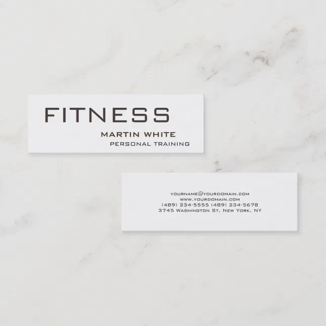 Modern White Personal Trainer Gym Bodybuilding Mini Business Card | Zazzle