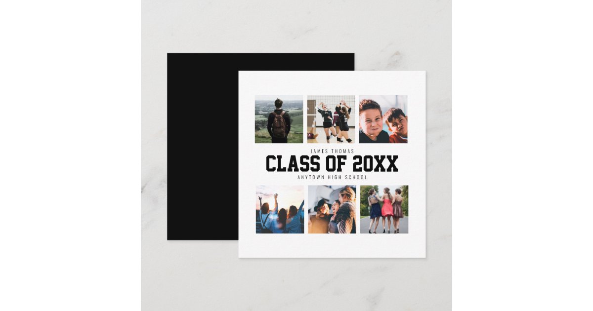 Modern White Photo Collage Graduation Announcement | Zazzle