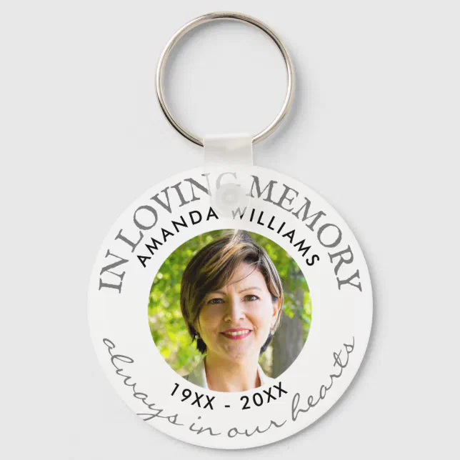 Modern White Photo Memorial in Loving Memory Keychain | Zazzle