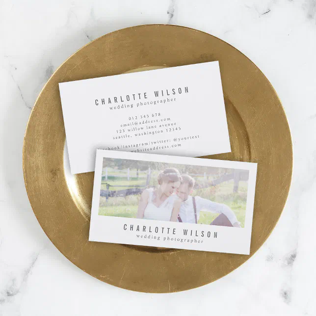 Modern White Photographer Photo Business Card | Zazzle