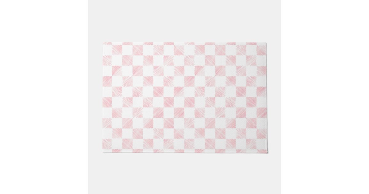 Modern White Pink Squares checkerboard Doormat | Zazzle