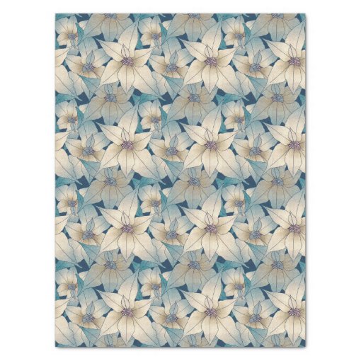 Modern White Poinsettia Christmas Blue Pattern Tissue Paper | Zazzle