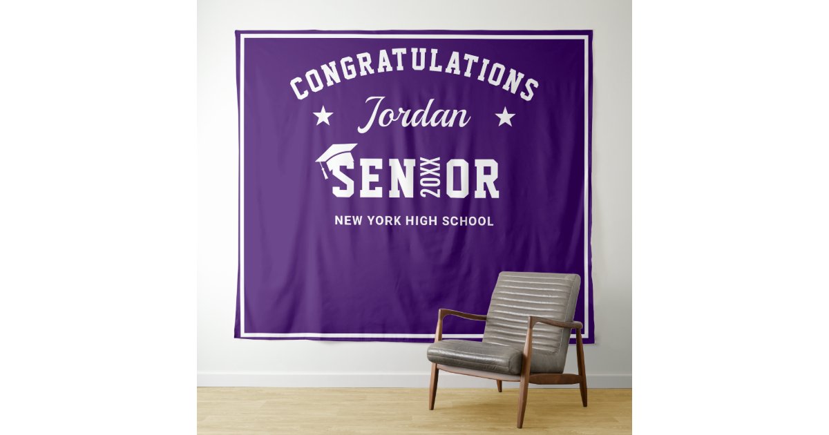 Modern White Purple Graduation Photo Backdrop | Zazzle