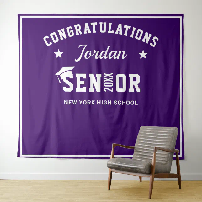 Modern White Purple Graduation Photo Backdrop | Zazzle