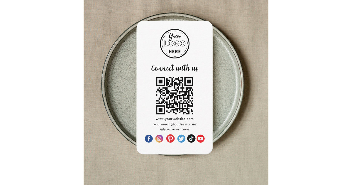 Modern White QR Code Connect With Us Social Media Enclosure Card | Zazzle