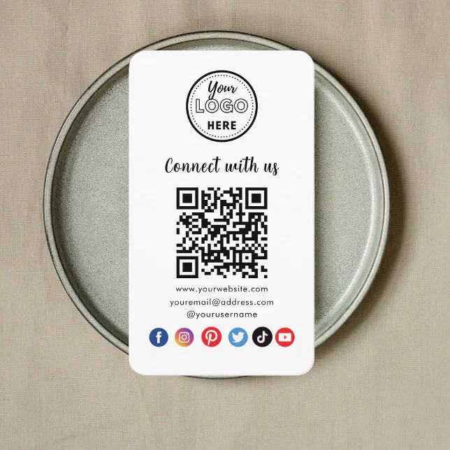 Modern White QR Code Connect With Us Social Media Enclosure Card | Zazzle