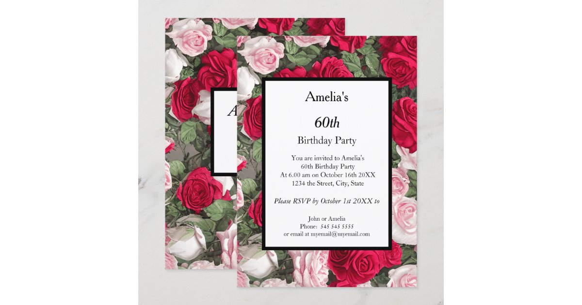 Modern white red roses Birthday Party Invitation | Zazzle