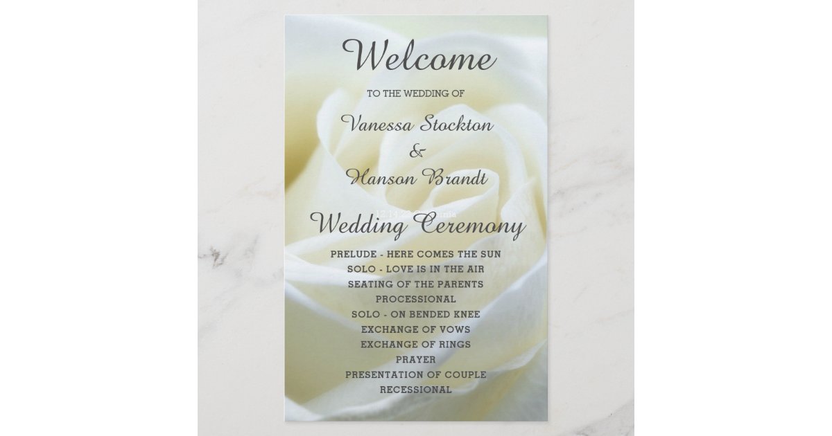 Modern White Rose Wedding Program | Zazzle