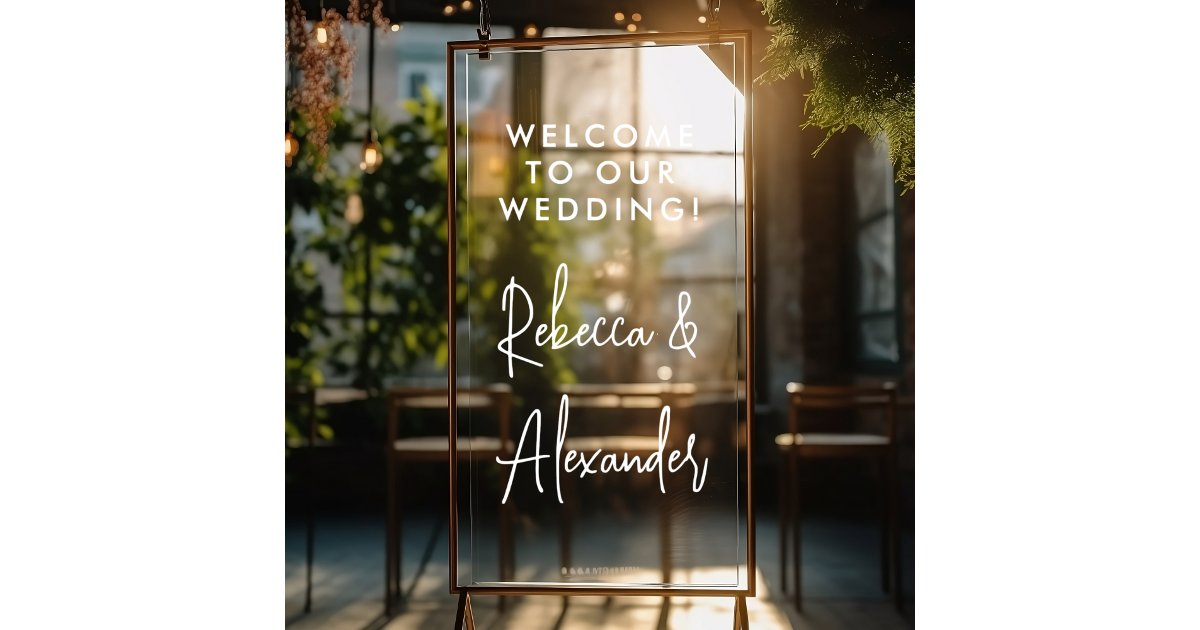 Modern White Script Couples Names Wedding Welcome Window Cling | Zazzle