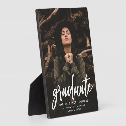 Modern White Script Graduation Photo Plaque | Zazzle