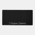 Modern White Script Name On Black Desk Mat | Zazzle