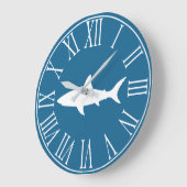 Modern White Shark Silhouette & Blue Large Clock | Zazzle