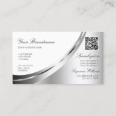 Modern White Silver Decor with Logo and QR Code Business Card | Zazzle