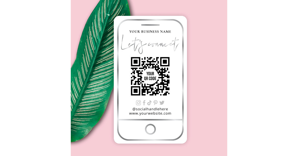 Modern White & Silver QR Code Social Media Business Card | Zazzle