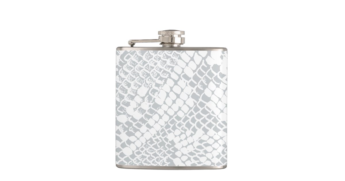 Modern White Snake Skin Print Flask | Zazzle