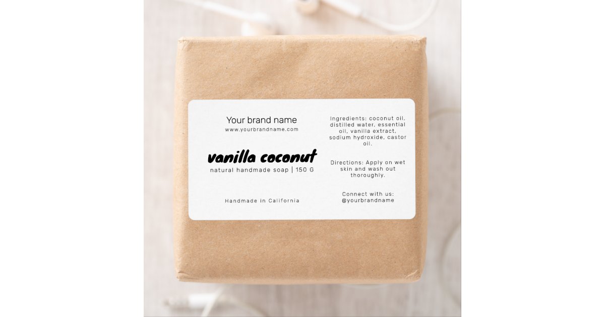 Modern white soap packaging ingredients label | Zazzle