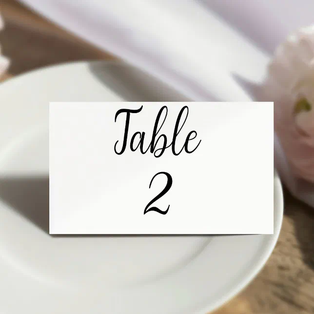 Modern white table number wedding place card | Zazzle
