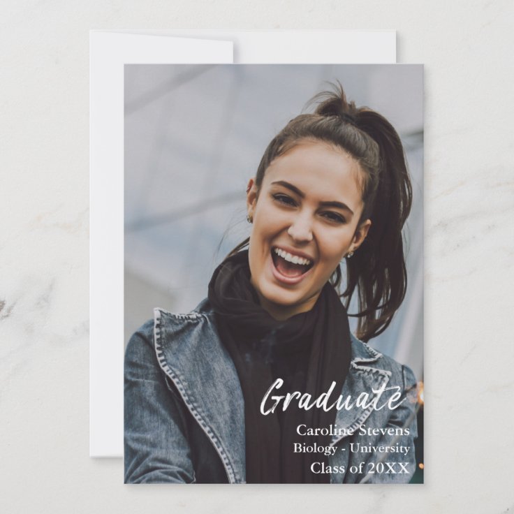 Modern White Text Overlay | Graduate Photo Announcement | Zazzle