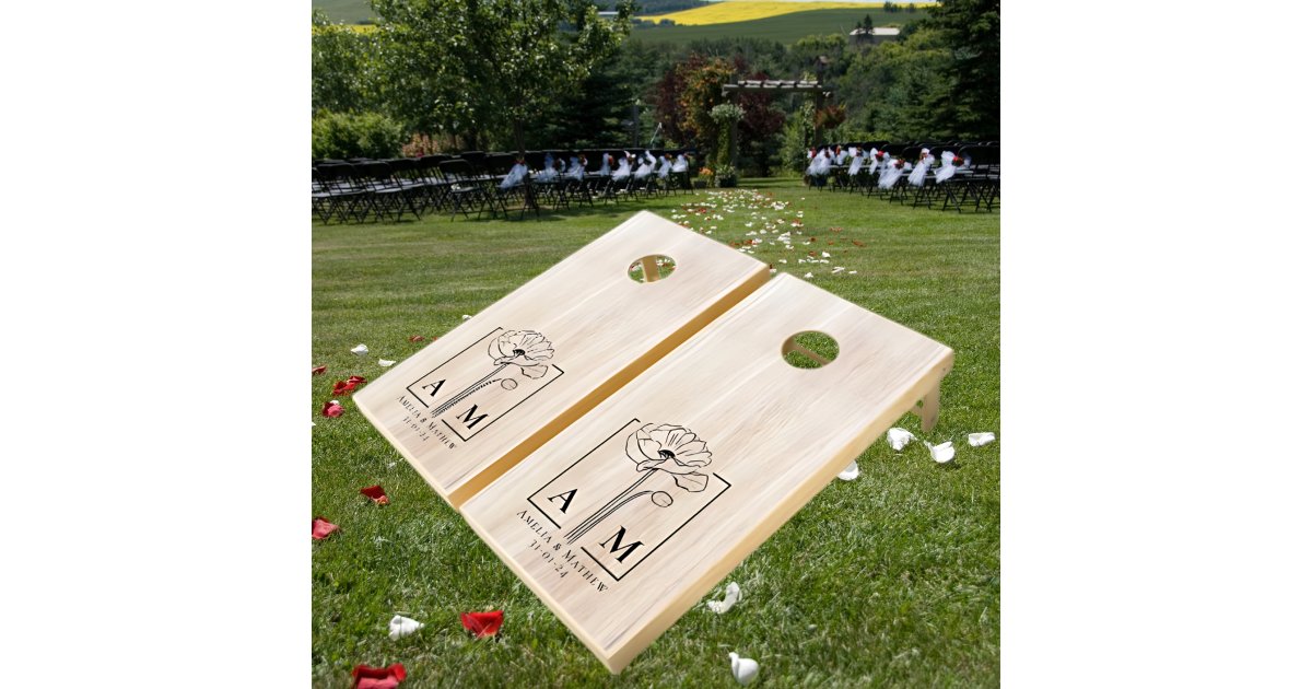 Modern White Washed Wood Floral Monogram Initials Cornhole Set | Zazzle
