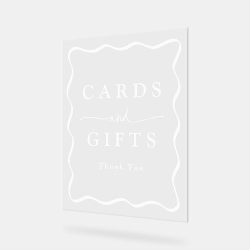 Modern White Wavy Frame Wedding Cards and Gifts Acrylic Sign | Zazzle