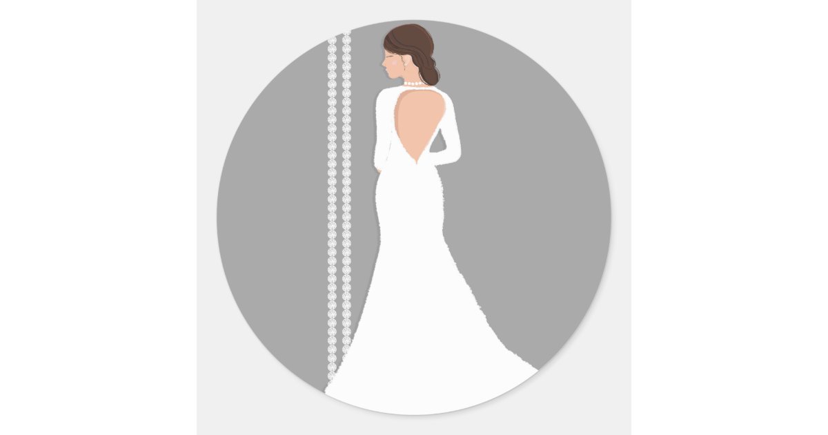 Modern White Wedding Dress Bling Bridal Shower Classic Round Sticker ...