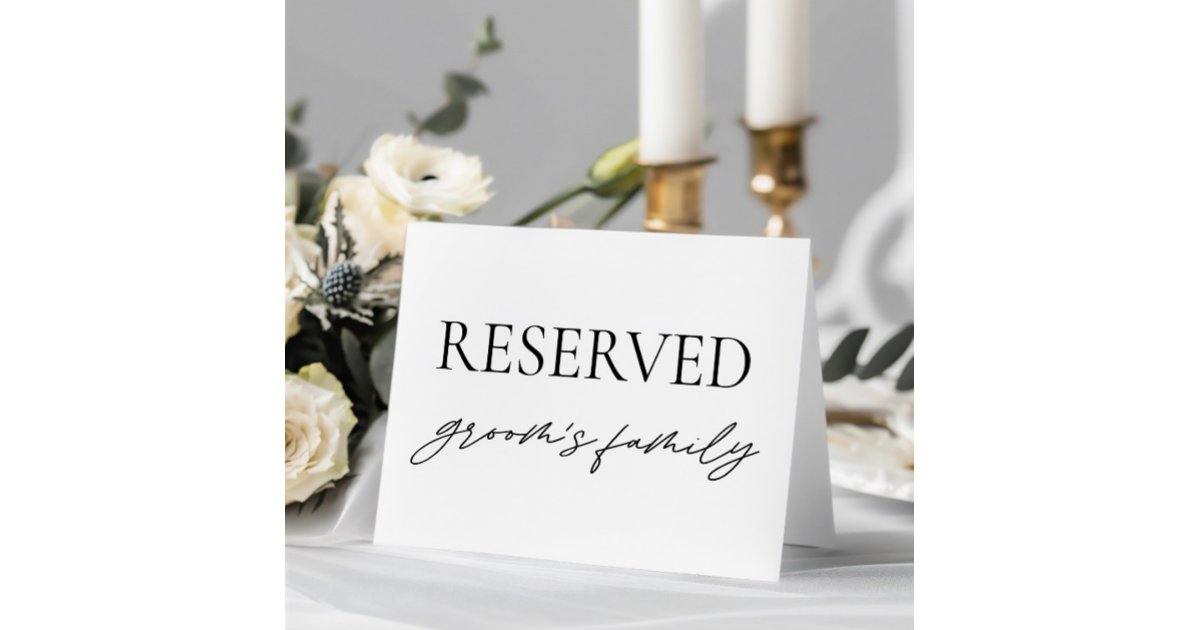 Modern White Wedding Reserved Table Tent Sign Invitation | Zazzle