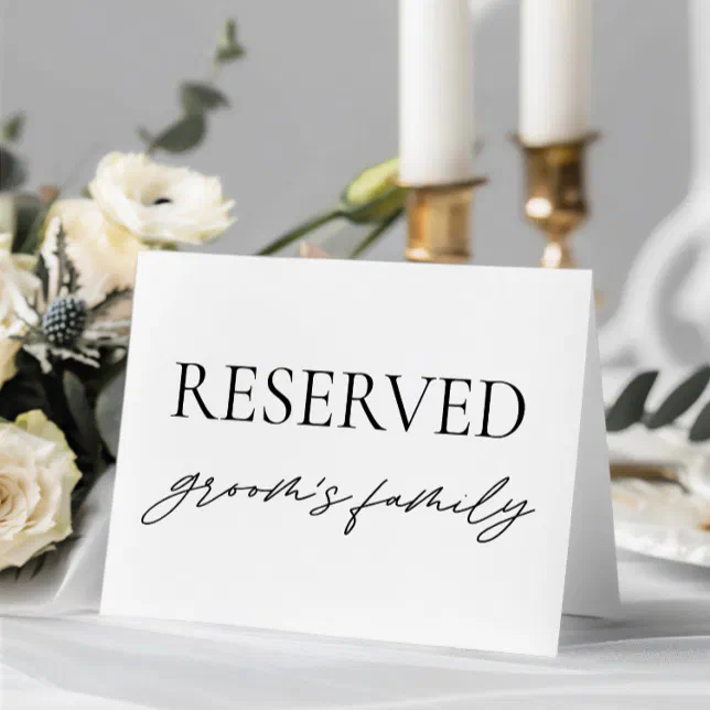 Modern White Wedding Reserved Table Tent Sign Invitation | Zazzle