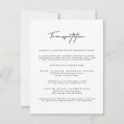 Modern White Wedding Transportation Enclosure Card | Zazzle