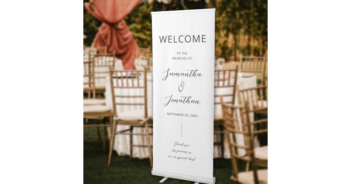 Modern White Wedding Welcome Retractable Banner | Zazzle