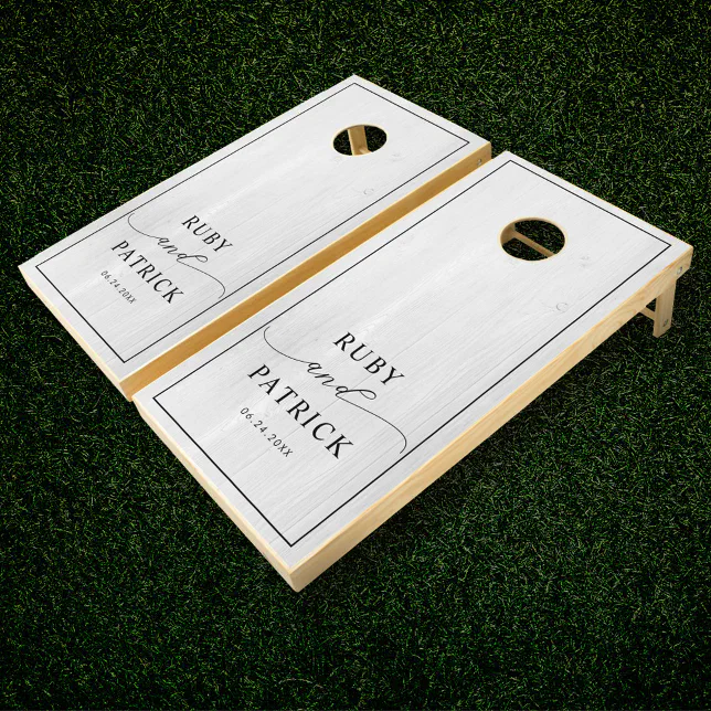 Modern White Wood Custom Names Wedding Cornhole Set | Zazzle