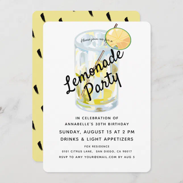 Modern White & Yellow Lemonade Party Invitation | Zazzle