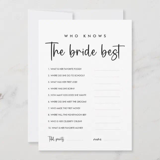 Modern Who Knows The Bride Best Game Card | Zazzle