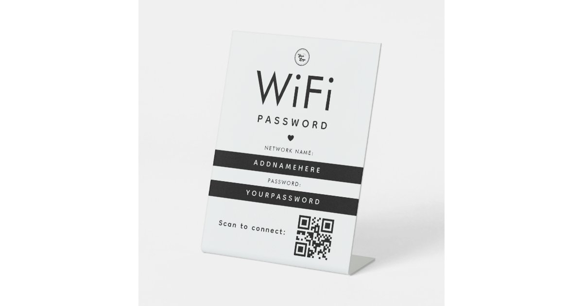 Modern WiFi Password Code Business Logo QR Code Pedestal Sign | Zazzle