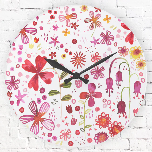 Modern Wild Flower Watercolor Large Clock | Zazzle