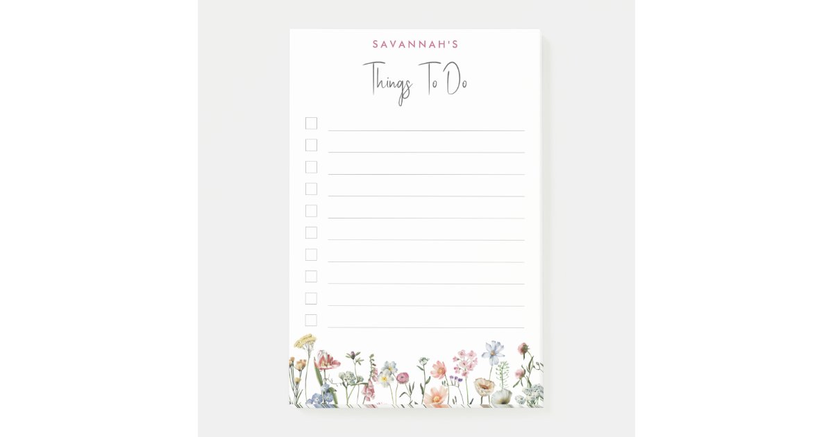 Modern Wild Flowers Personalized To Do List Post-it Notes | Zazzle