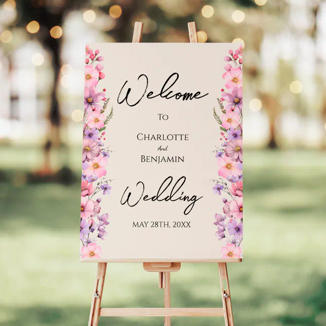 Modern Wildflower Beige Wedding Welcome Sign | Zazzle