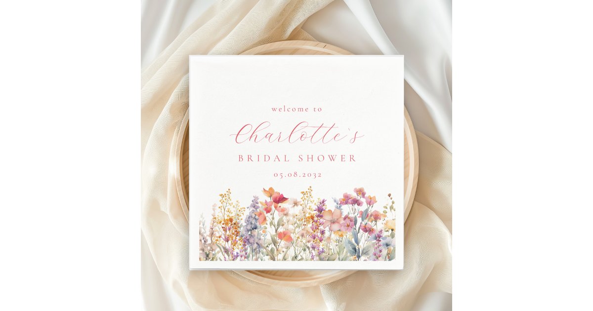 Modern, wildflower Bridal Shower Welcome Napkins | Zazzle