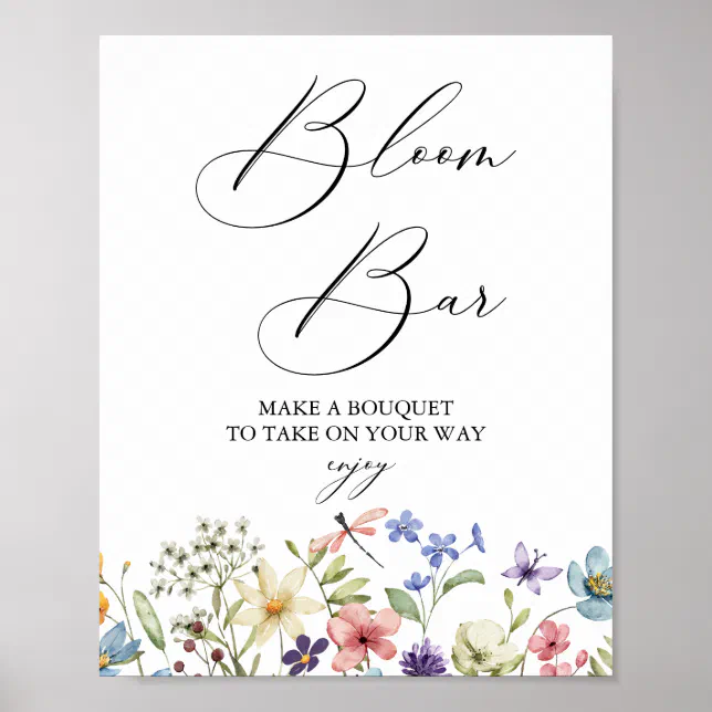Modern Wildflower Floral Bridal Shower Bloom Bar Poster | Zazzle