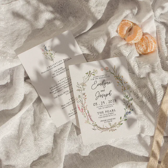 Modern Wildflower Floral Wreath All In One Wedding Invitation | Zazzle