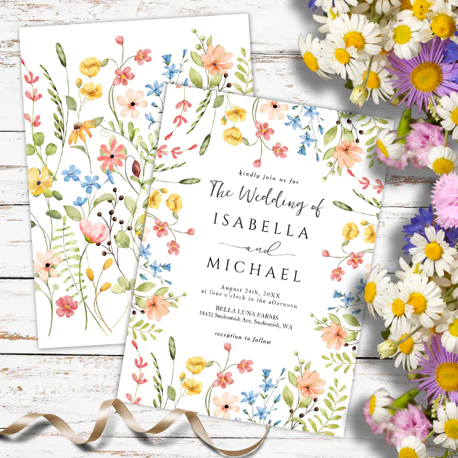 Modern Wildflower Frame Garden Wedding Invitation | Zazzle
