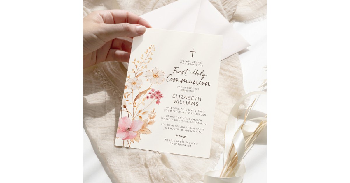 Modern Wildflower Garden First Holy Communion Invitation | Zazzle