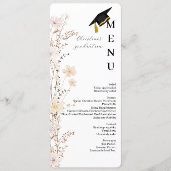 Modern Wildflower Graduation party dinner menu | Zazzle
