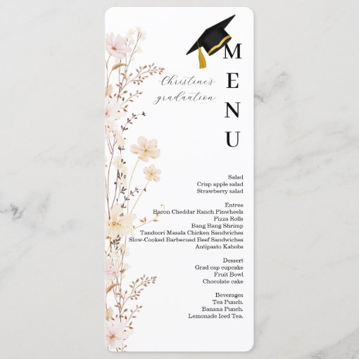 Modern Wildflower Graduation party dinner menu | Zazzle