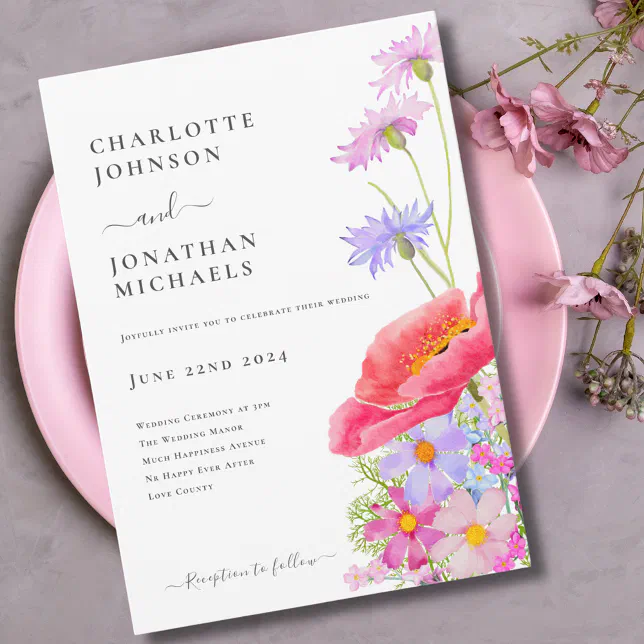 Modern Wildflower Pastel Watercolor Wedding Invitation | Zazzle
