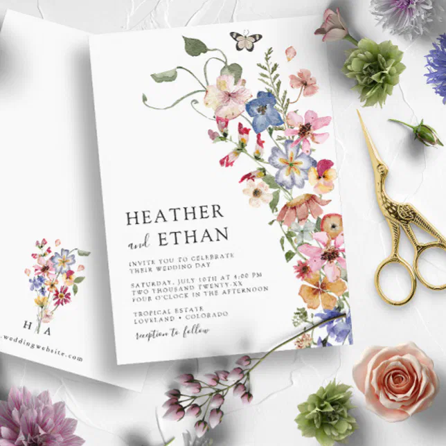 Modern Wildflower Wedding Invitation | Zazzle