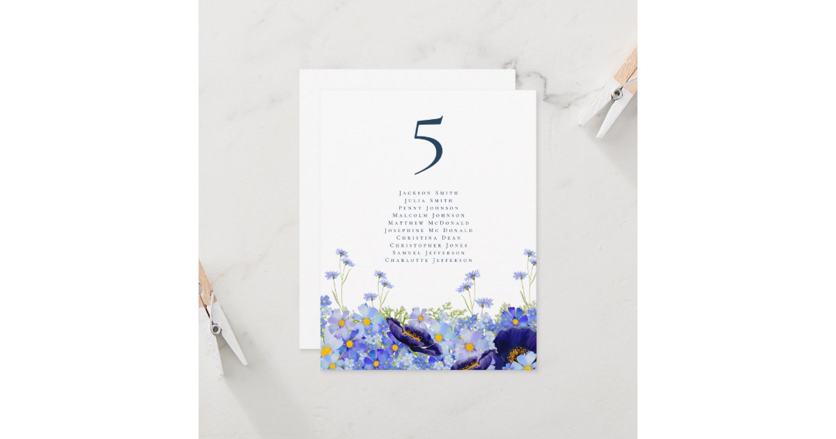Modern Wildflower Wedding Table Number Chart | Zazzle