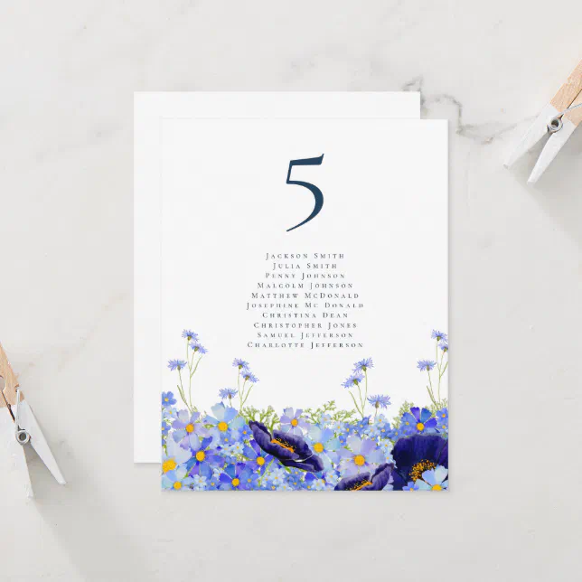 Modern Wildflower Wedding Table Number Chart | Zazzle