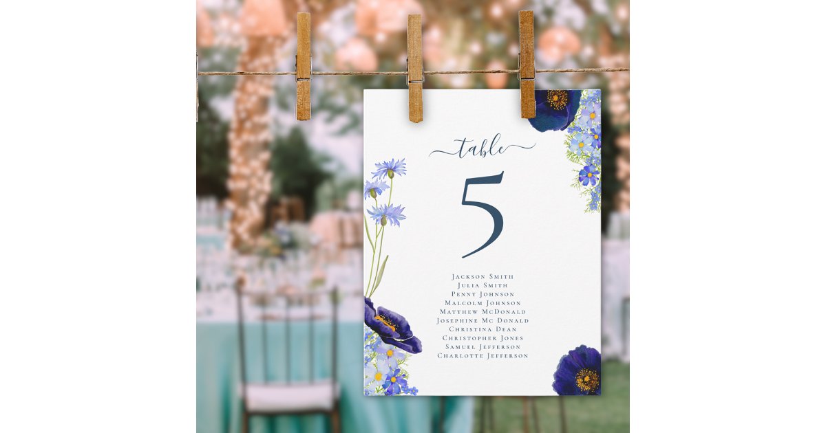 Modern Wildflower Wedding Table Number Chart | Zazzle