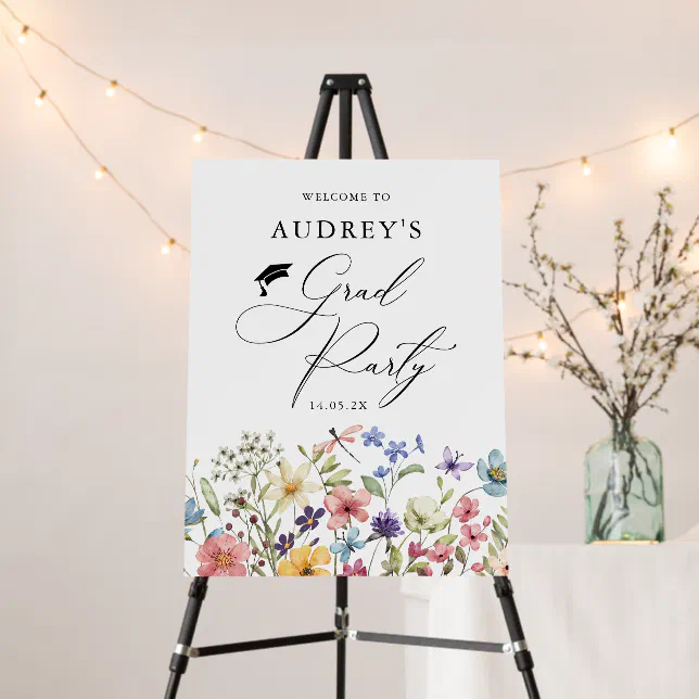 Modern Wildflowers Floral Grad Party Welcome Sign | Zazzle